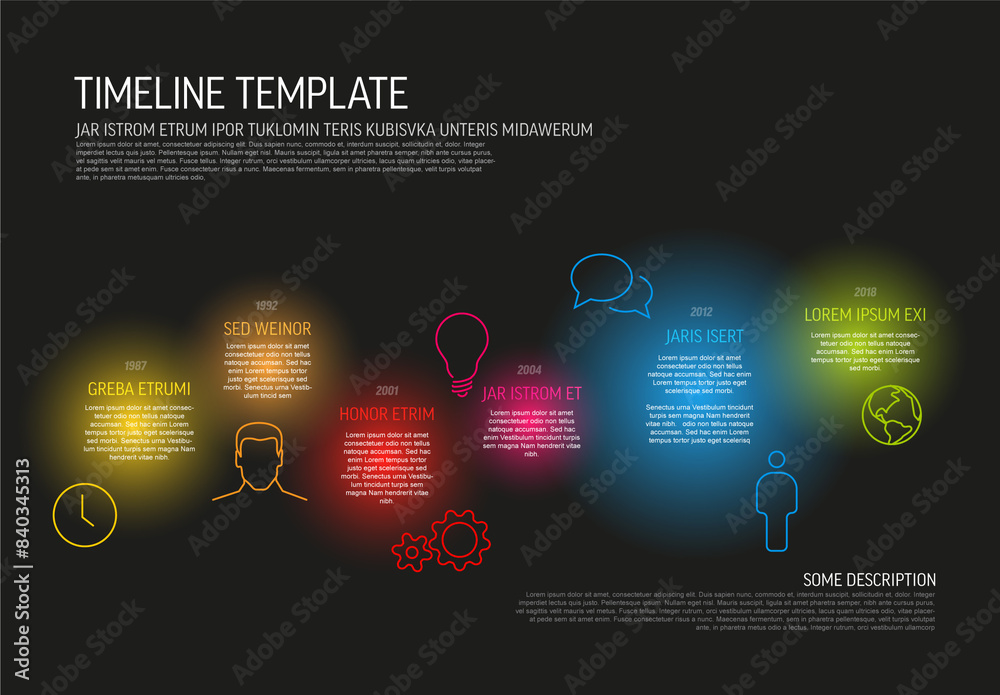 Simple rainbow color infographic template with six items with icons and ...