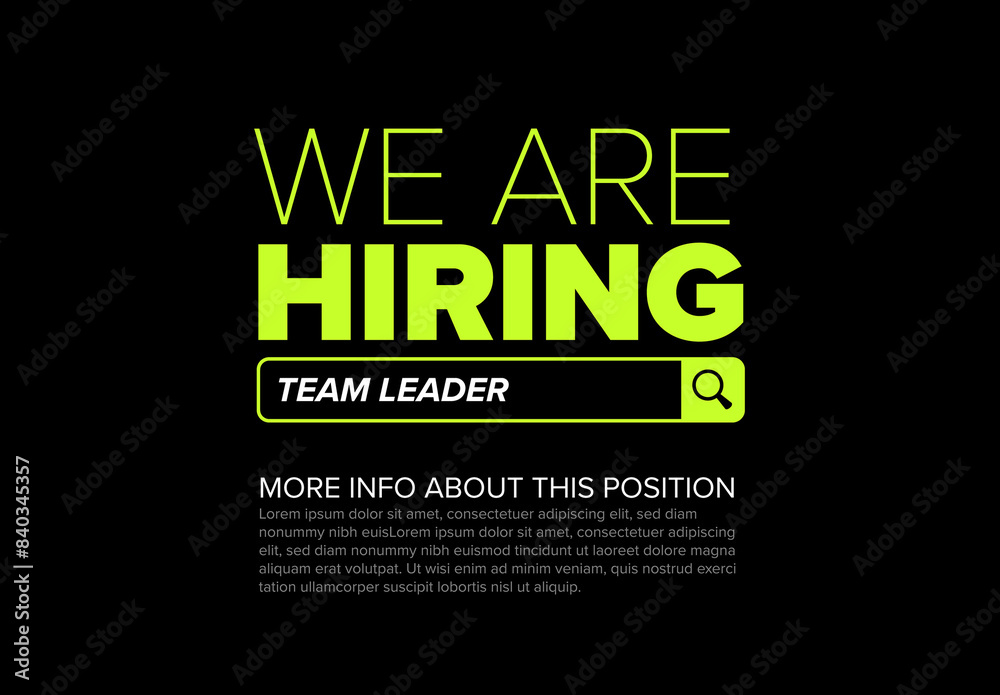 We are hiring minimalistic black and green flyer template with search ...