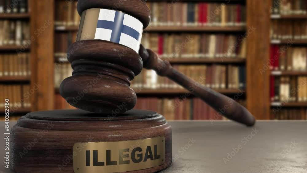 Finland Flag on Judge Gavel in Court with Word Illegal. Legal Status ...