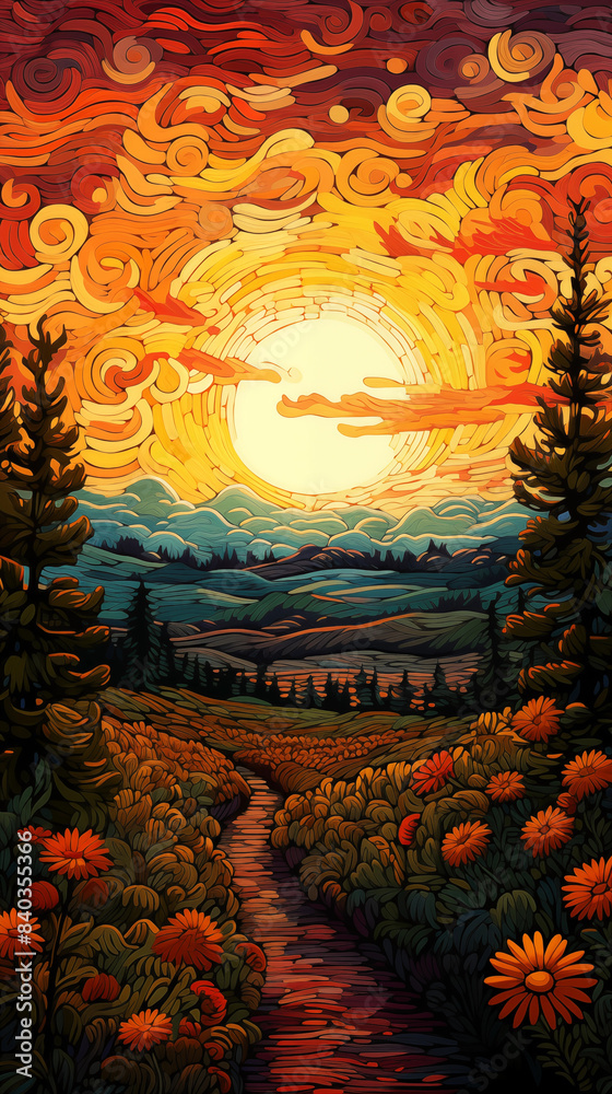 Hand drawn cartoon beautiful impressionist artistic dusk outdoor ...