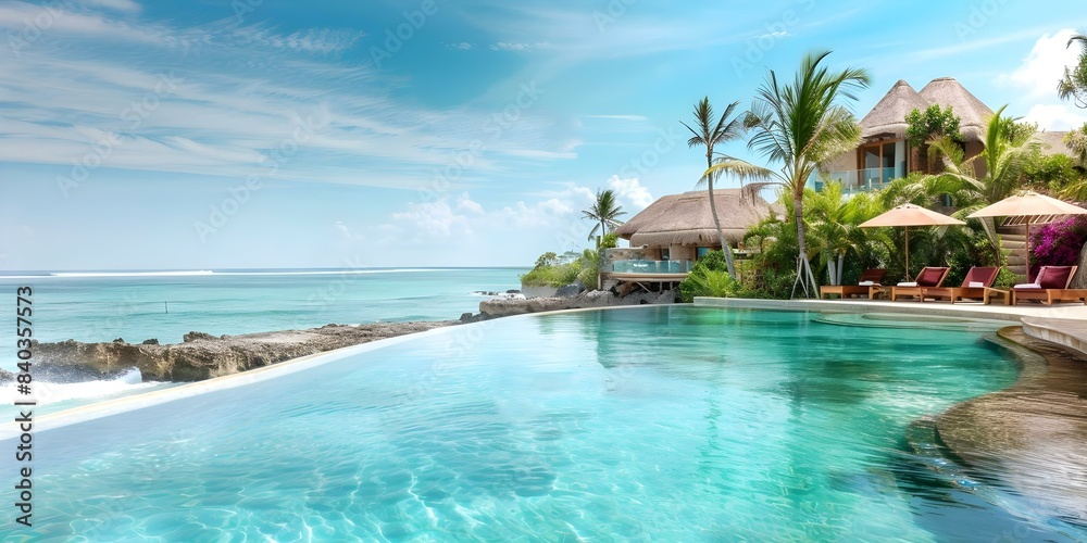 Luxury tropical resort with ocean view swimming pools palm trees and ...