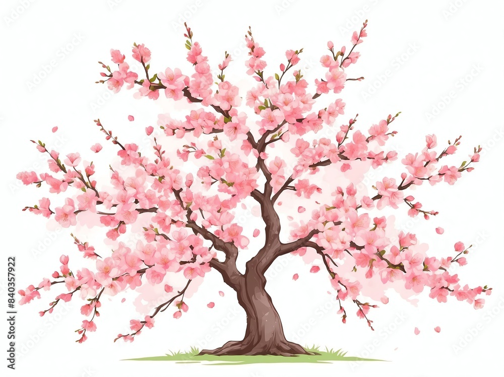cherry blossom tree clipart on plain white background cartoon clipart ...
