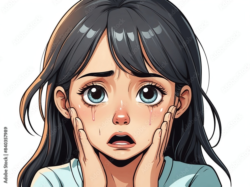 crying girl cartoon clipart on plain white background Stock ...