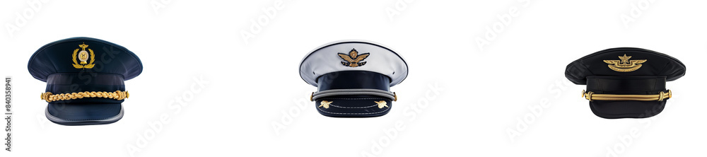 set of elegant navy ship captain hats, high-ranking army general hats ...