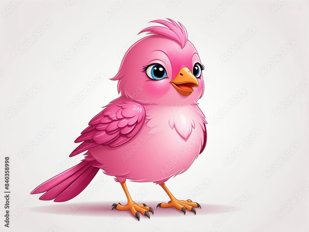 cute pink bird cartoon clipart on plain white background Stock ...