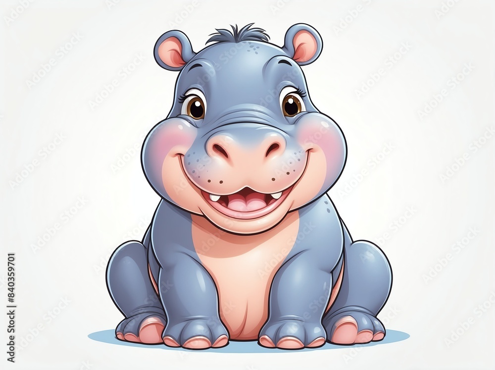 happy cute hippo cartoon clipart on plain white background Stock ...
