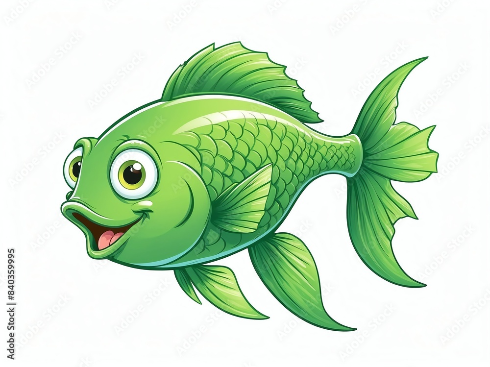 happy green fish cartoon clipart on plain white background Stock ...