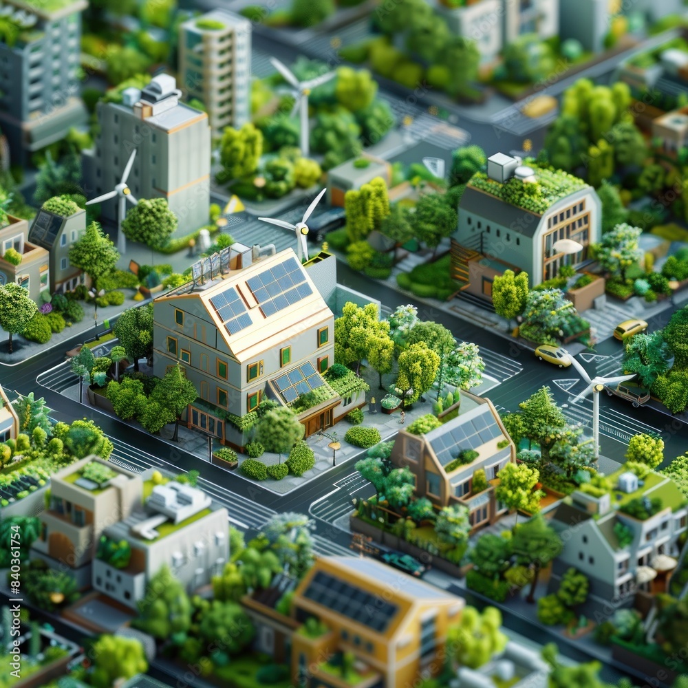 An innovative 3D rendered isometric animation of a sustainable city ...