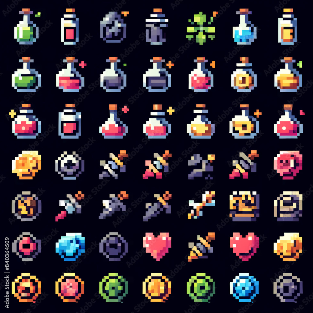A sprite sheet of pixel art icons for RPG game apothecaries Stock ...