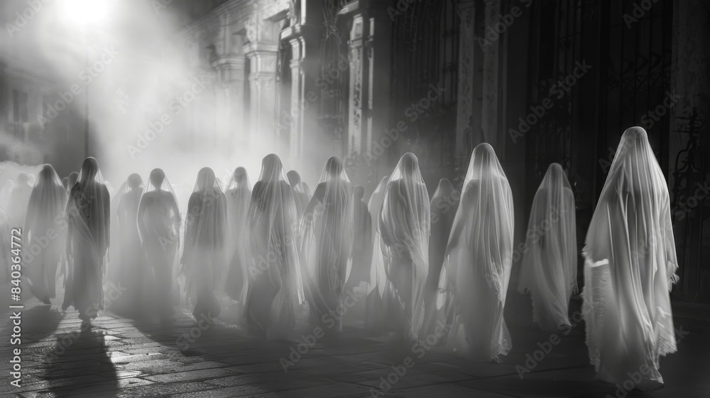 Like a spectral parade the ghostly procession shimmers and sways ...