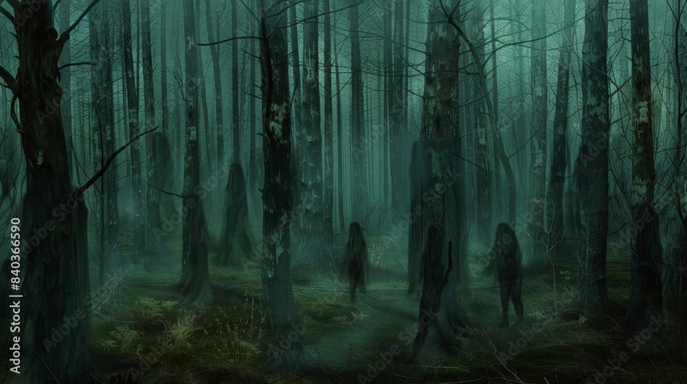 In the depths of the haunted forest the trees seemed to come alive with ...