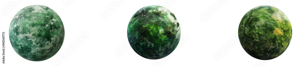 Set Collection of Green Planets, Fantasy Celestial Bodies with Unique ...