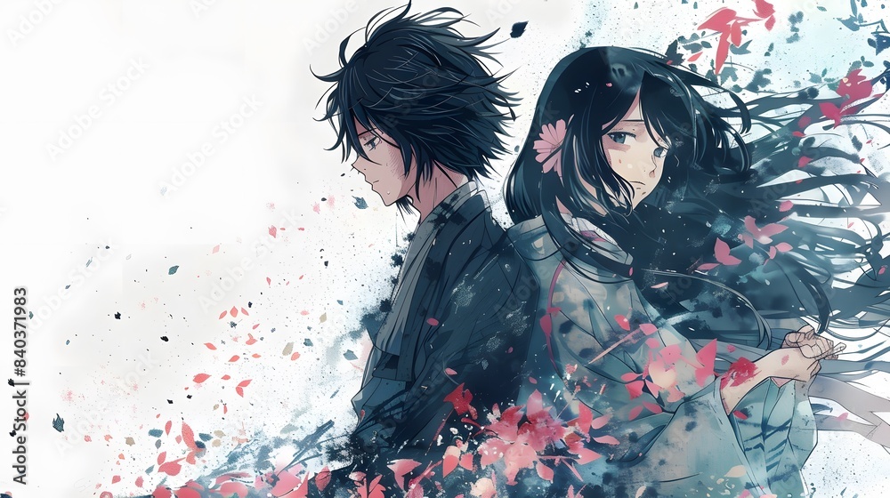 A captivating anime portrayal of a dynamic duo, the male and female ...