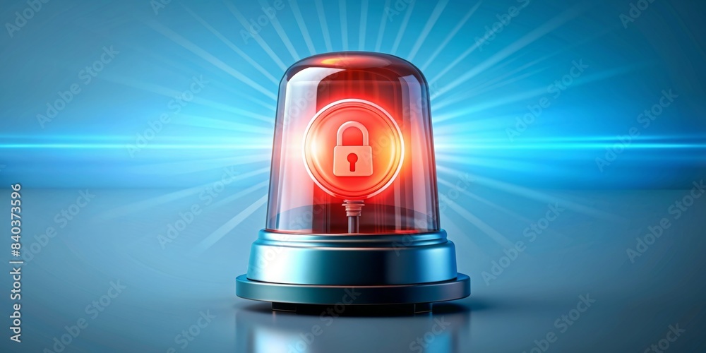 Realistic flashing beacon icon on light blue background security theme ...