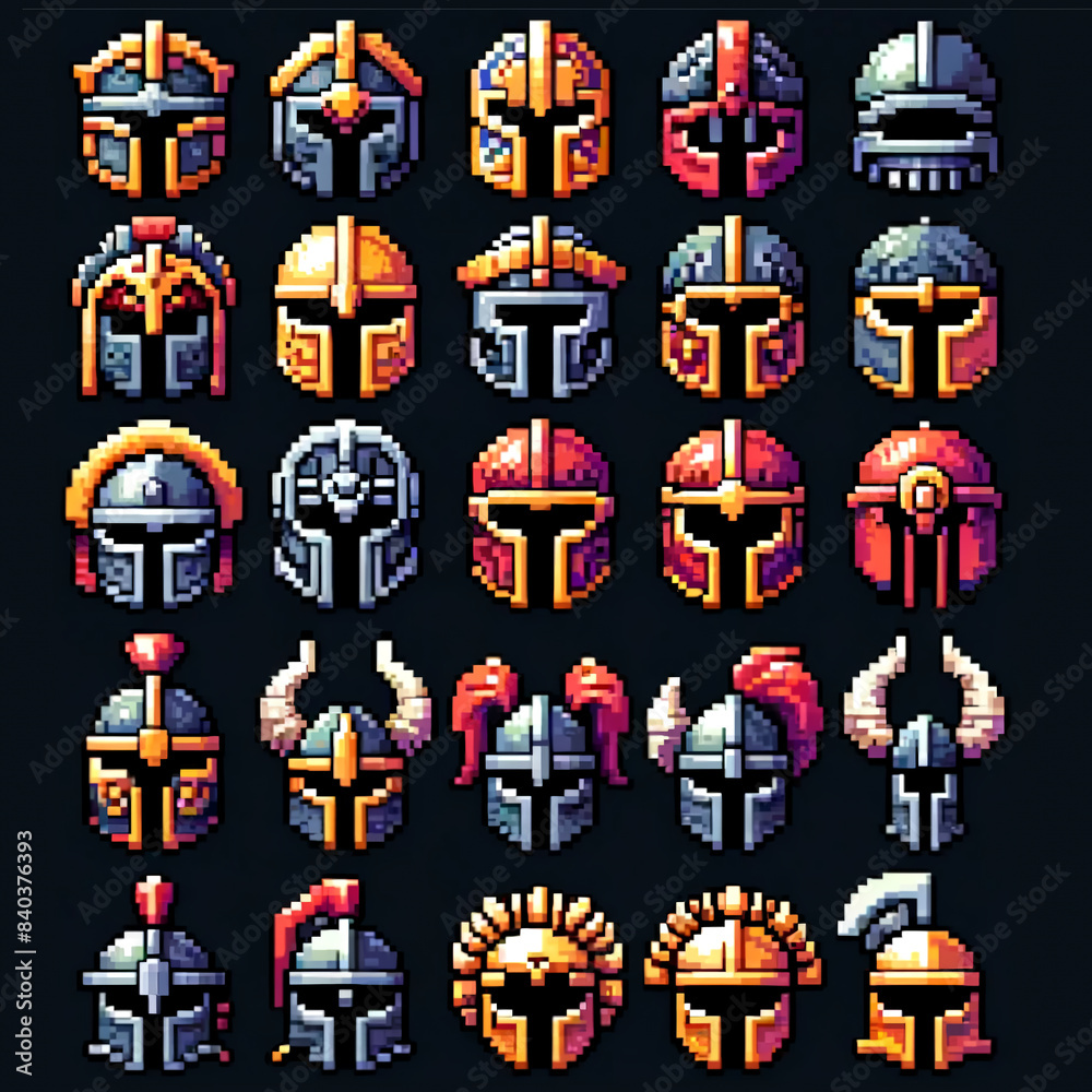 Pixel Art Icons of RPG Ancient Helmets Stock Illustration | Adobe Stock