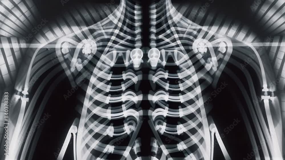 X-ray of a human body revealing skeletal and internal organ details ...