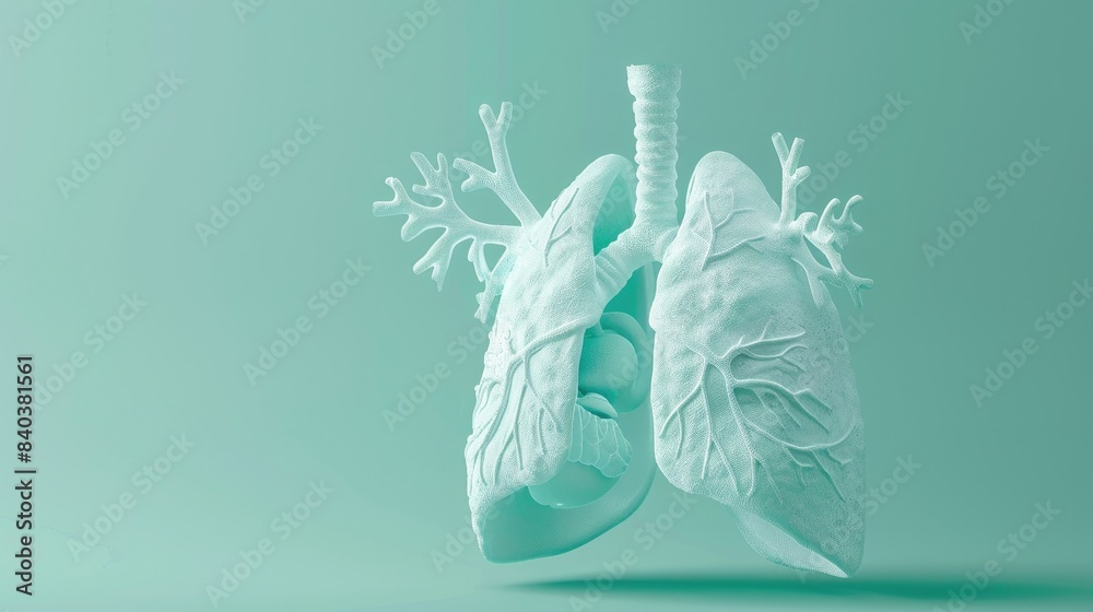 3D illustration of human respiratory system. Anatomical model of lungs ...