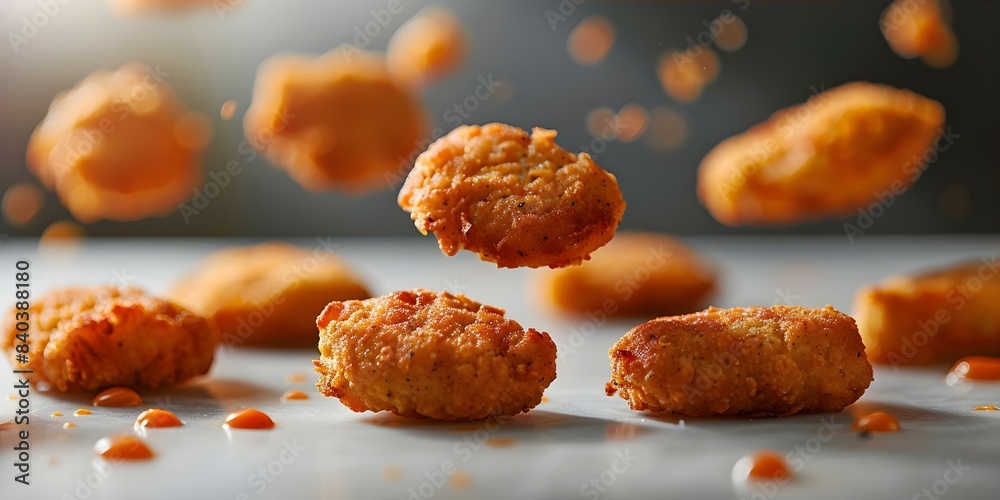 Floating chicken nuggets on a white background - isolated food ...