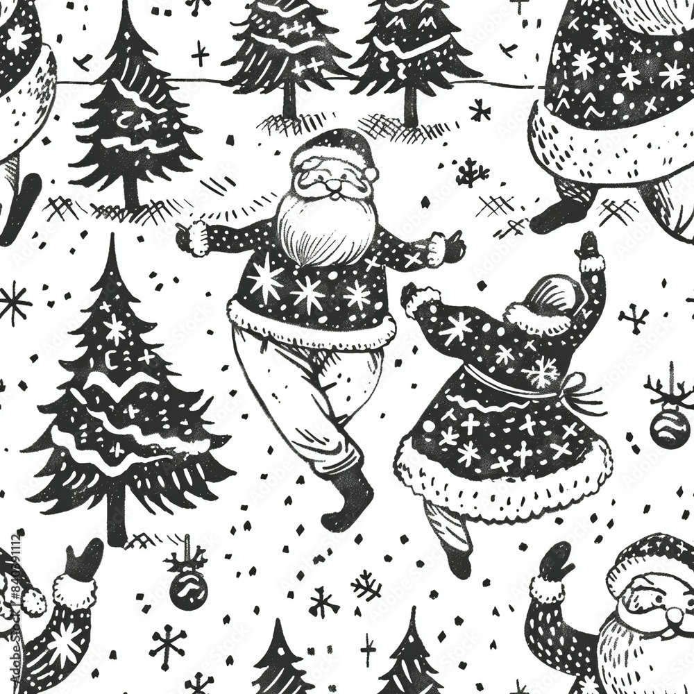 Santa Claus and Mrs. Claus dancing together at a festive holiday party ...
