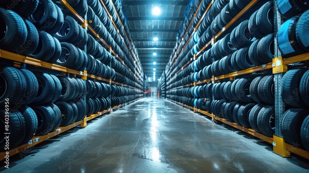 Storage racks for car rims and tires in a car production factory Stock ...