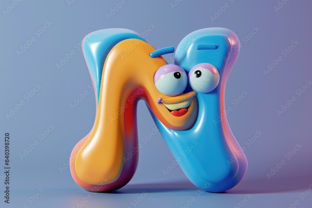 A playful illustration of the 14th letter of the alphabet, featuring a ...