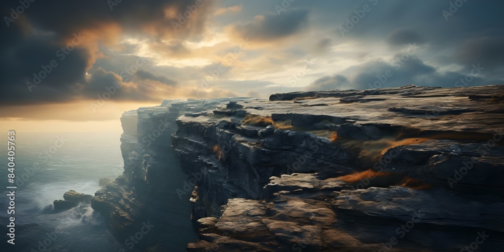 Captivating View of a Cliff Edge Against a Cloudy Sky. Concept Nature ...