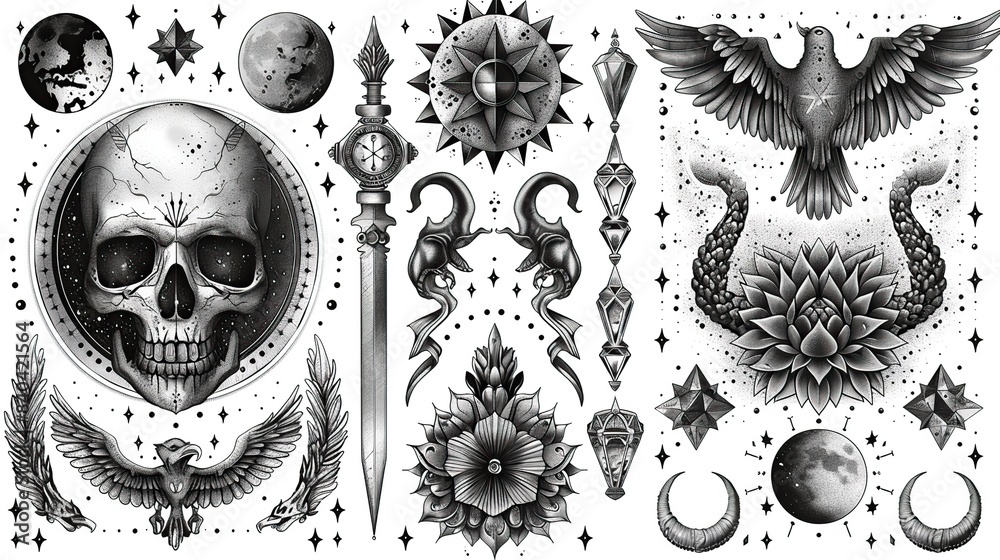 a visual set of crime elements and gang tattoos this graphics set is ...