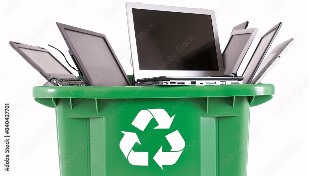 Isolated View of Green Recycling Bin for Electronic Waste Monitor on ...