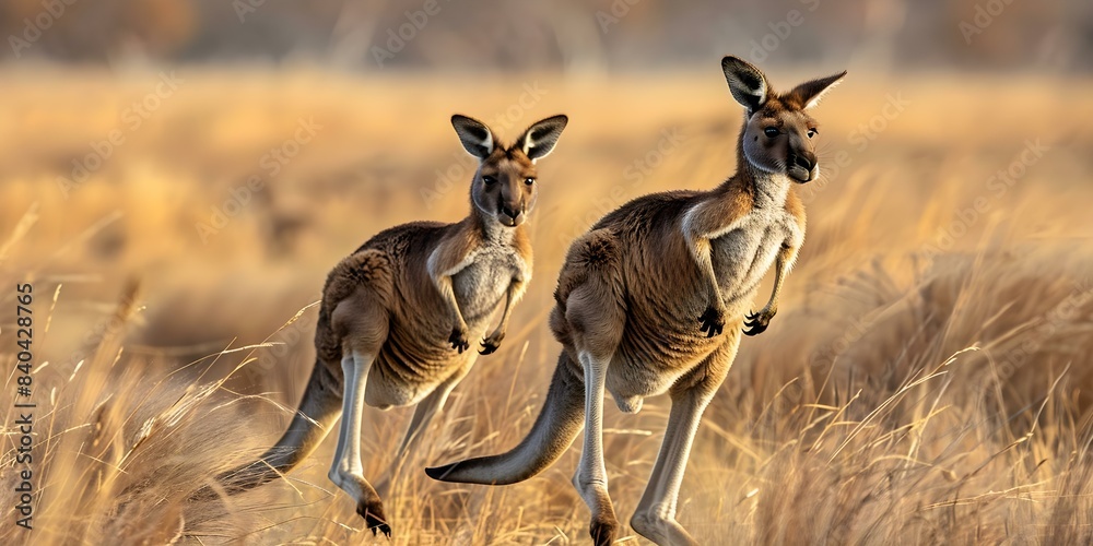 Ilustracja Stock: Dynamic red kangaroos bounding energetically across ...