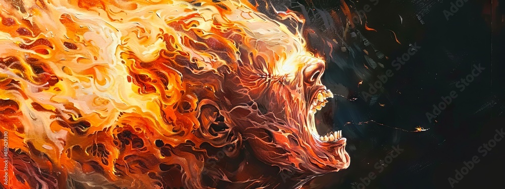 Fiery abstract art of a screaming figure with flames. Concept of fire ...