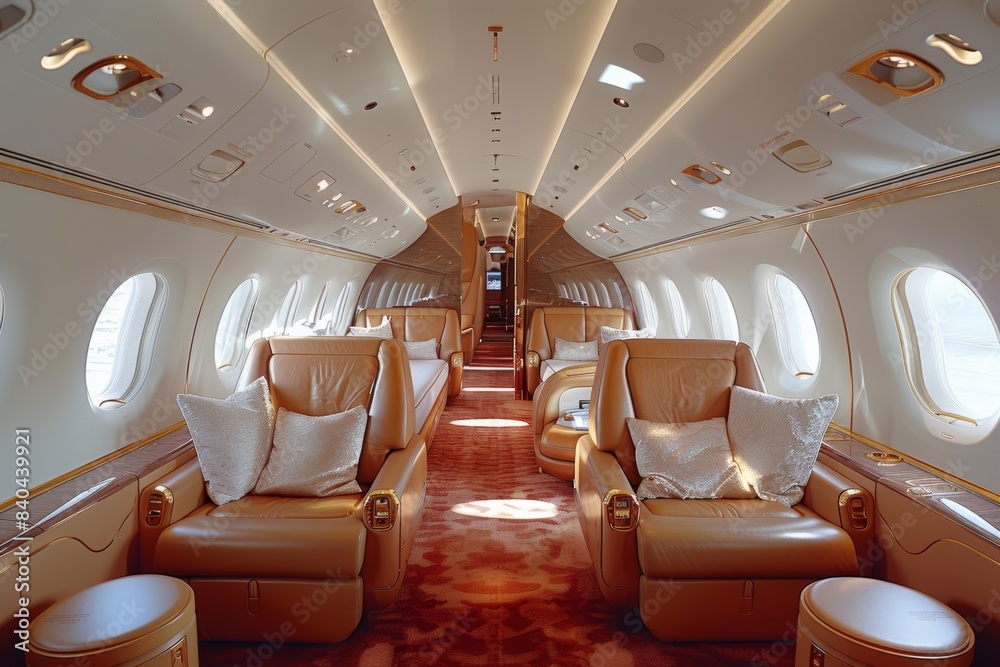 First class cabin of Airbus , airplane interior view, seats with ...