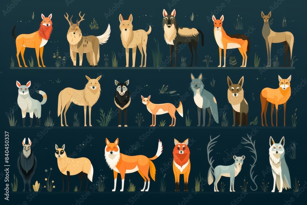 Animal pheromones flat design side view wildlife animation ...