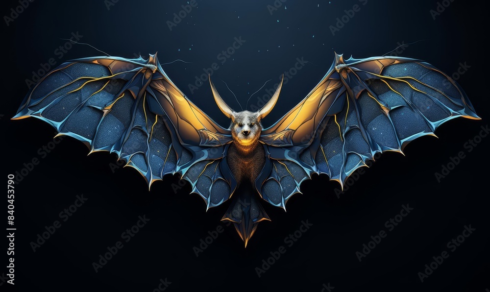 Bat wingspan anatomy flat design, top view, nocturnal creatures theme ...
