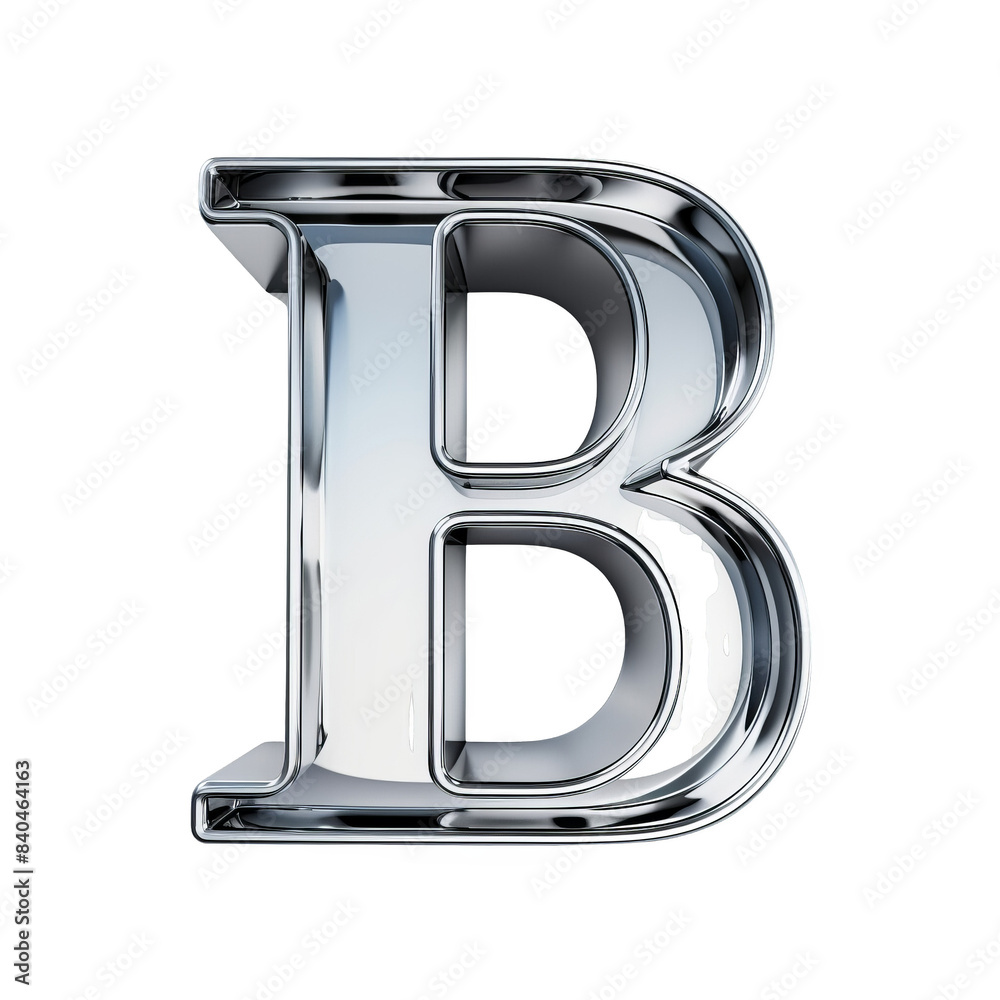 3D rendering of the uppercase letter B made of shiny silver metal.on ...