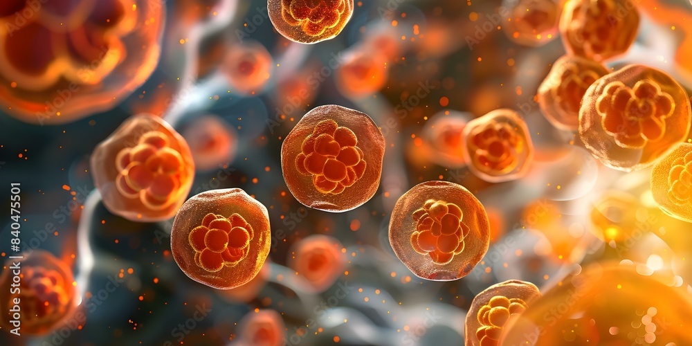 Microscopic view of human bone marrow cells showing cell production ...