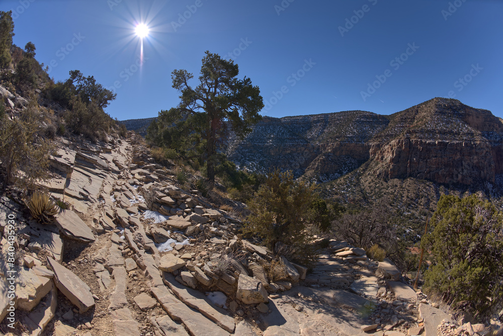 The very rocky pathway of the unmaintained Hermit Canyon Trail at Grand ...