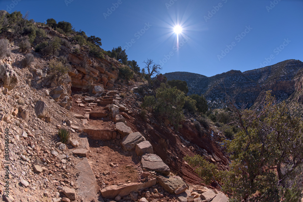 The very rocky pathway of the unmaintained Hermit Canyon Trail at Grand ...