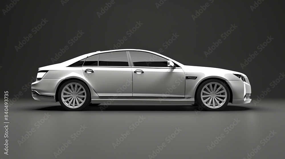 A sleek silver sedan is shown in profile on a gray background. The car ...