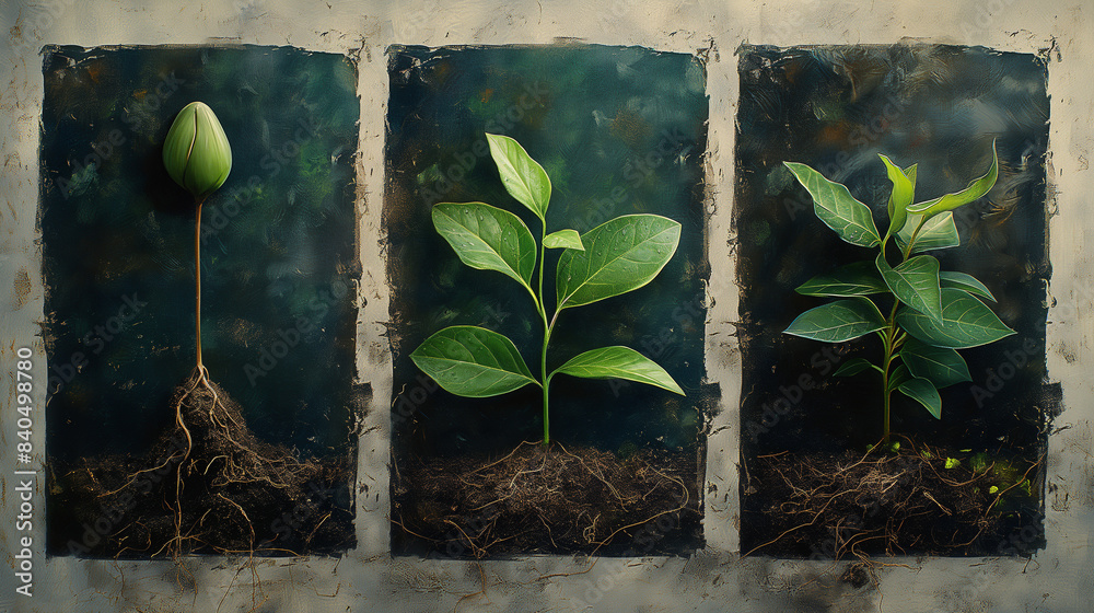 Three small plants are shown in a row, with the middle one being the ...