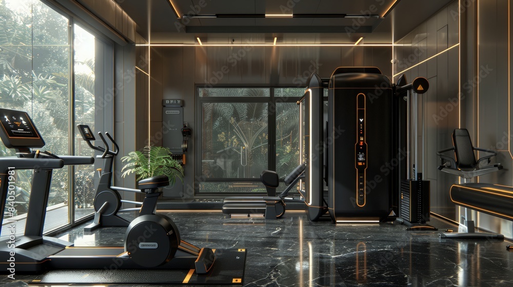 High-tech fitness equipment: Create an image of high-tech fitness ...