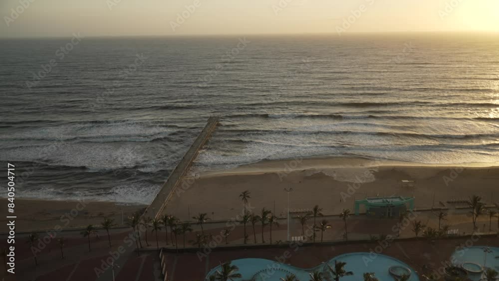 Elevated view of Indian Ocean, promenade and beaches in Durban at ...