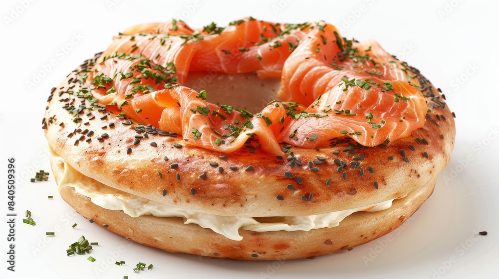 Highly detailed mockup of a freshly made bagel with cream cheese and ...