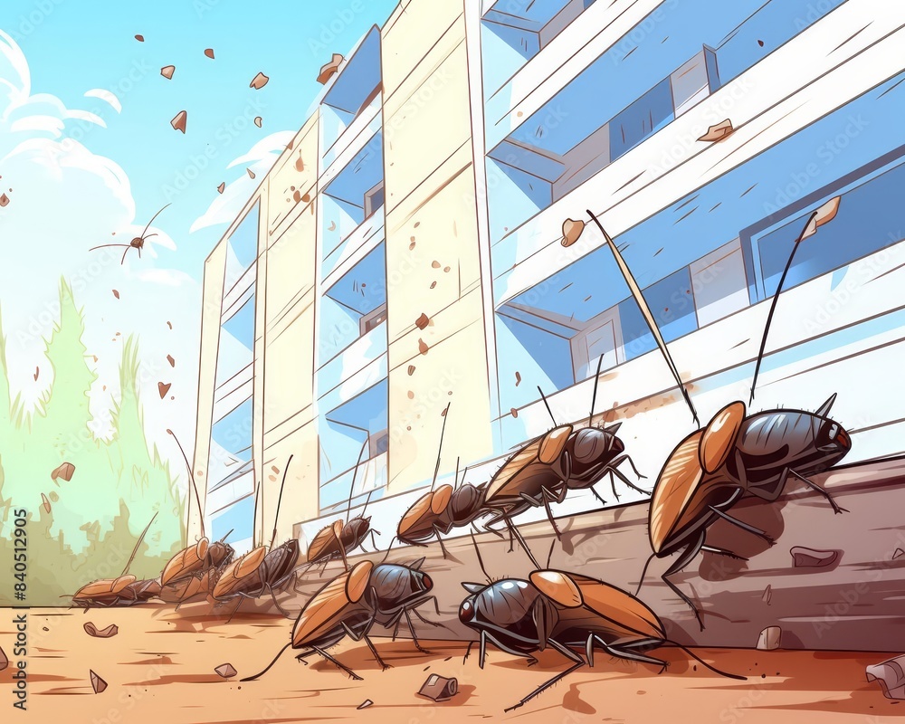 Cockroach infestation flat design, side view, sanitation theme, cartoon ...