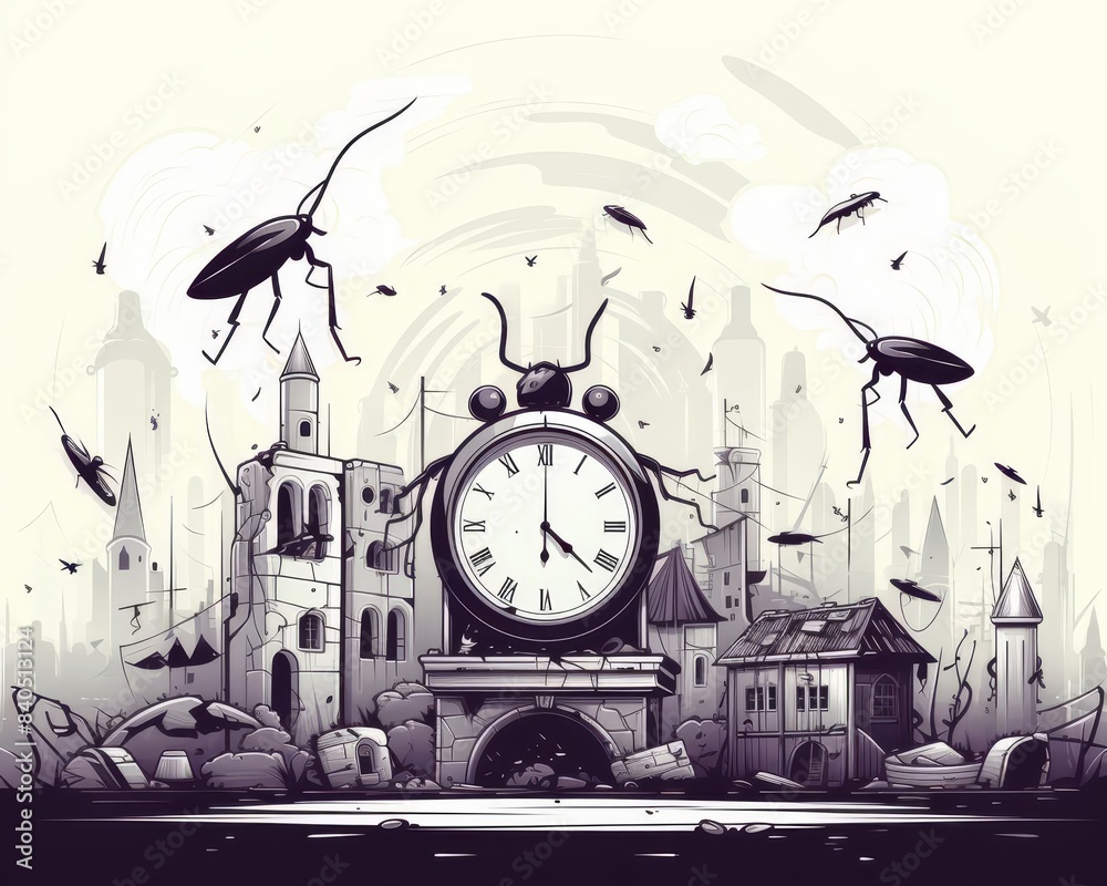 Cockroach infestation flat design, side view, sanitation theme, cartoon ...