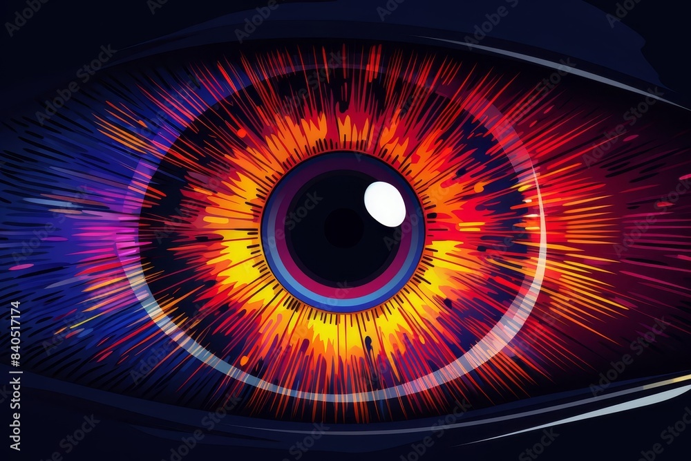 Compound eyes zoom flat design top view observation theme animation ...