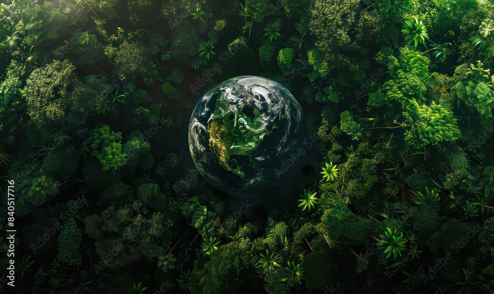Atmospheric aerial view of the green forest with the earth Demonstrate ...