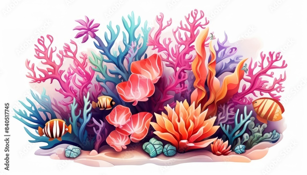 Coral reef biodiversity flat design, top view, marine biology theme, 3D ...