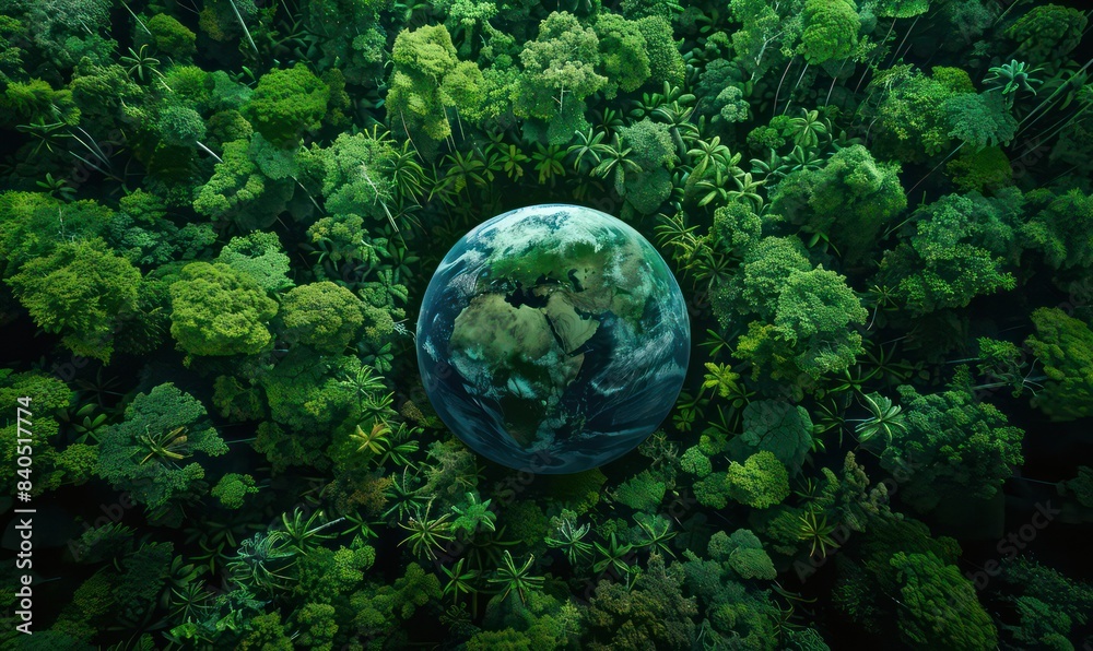 Atmospheric aerial view of the green forest with the earth Demonstrate ...