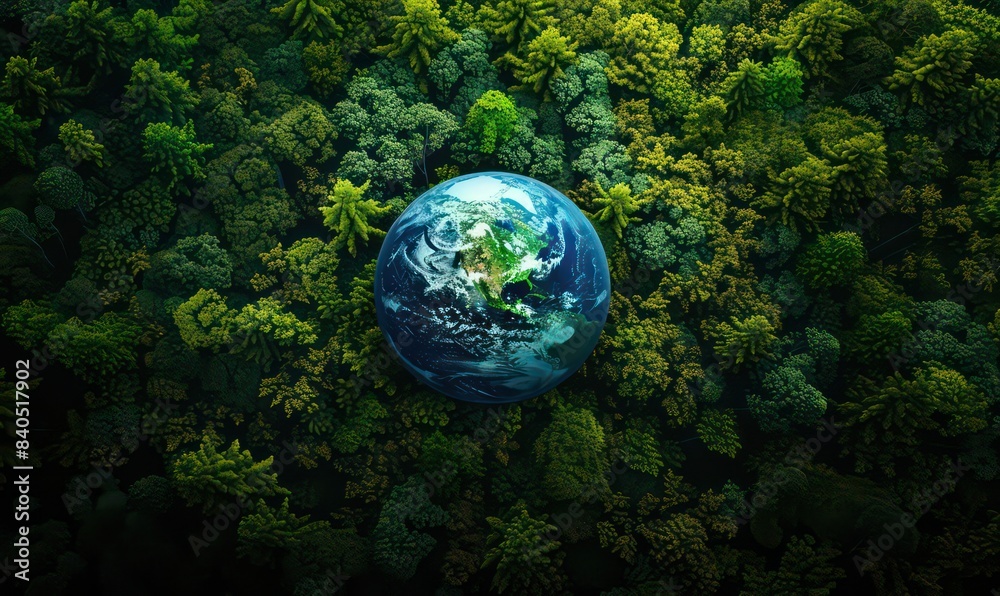 Atmospheric aerial view of the green forest with the earth Demonstrate ...