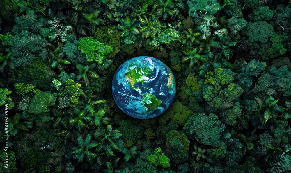 Atmospheric aerial view of the green forest with the earth Demonstrate ...